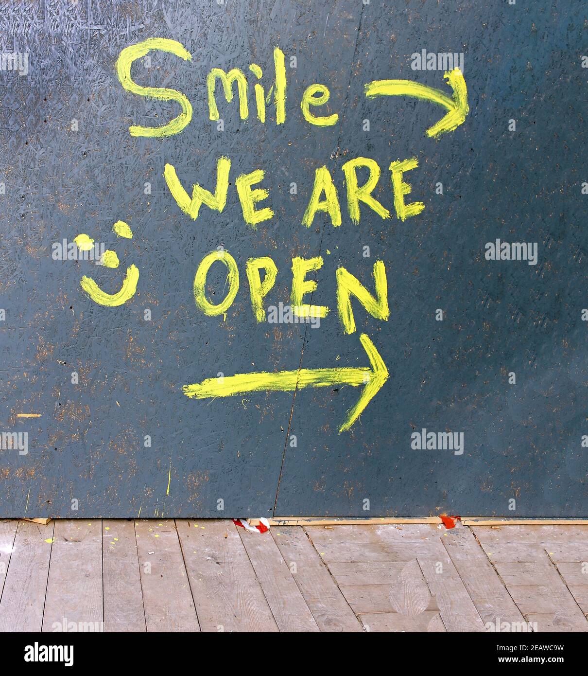 Open shop wall sign Stock Photo - Alamy