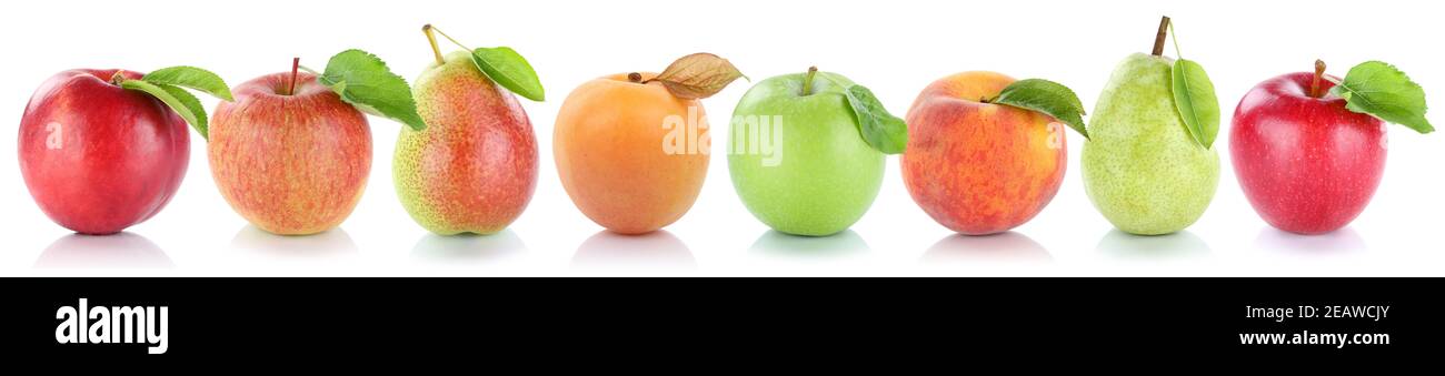 Apple pear fruits apples pears fresh fruit peach in a row isolated on ...