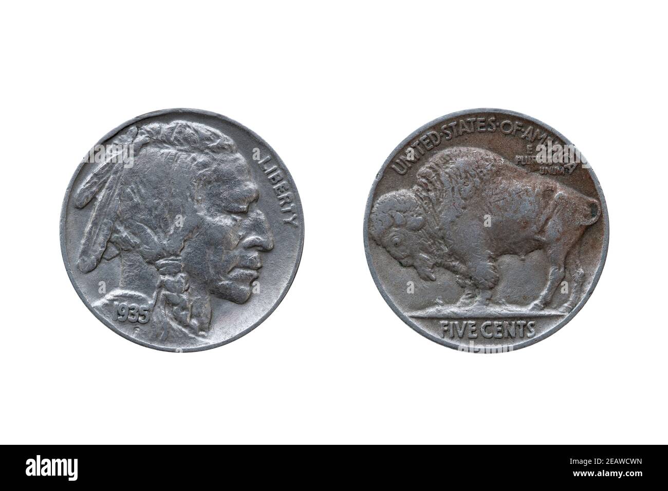 USA five cents Buffalo Indian Head nickel coin Stock Photo - Alamy