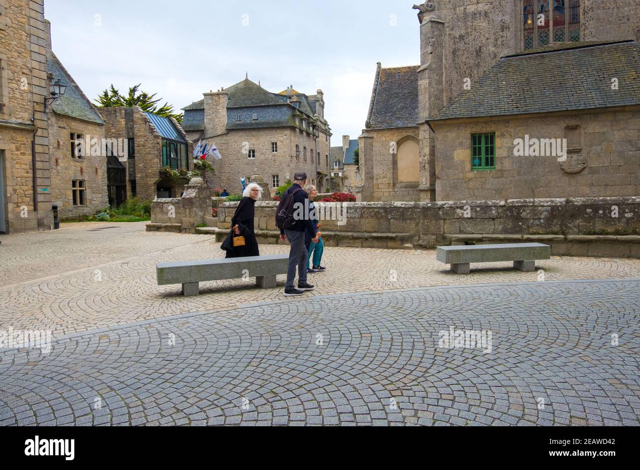 Roscoff, France - August 28, 2019: Cityscape of the medieval city ...