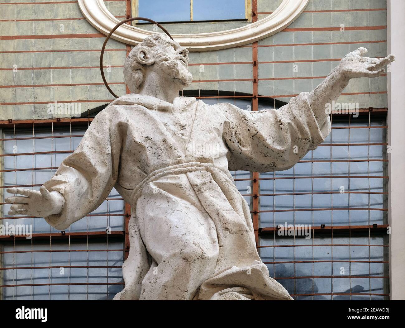 Stucco statue of St Francis Receiving the Stigmata on the facade of ...