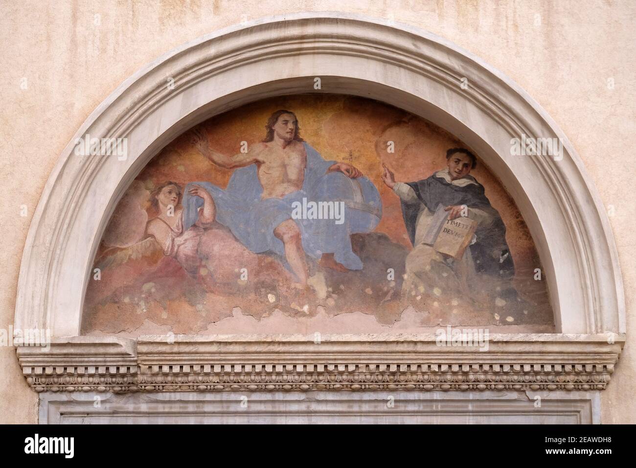 Fresco of Saint Dominic with Christ, tympani over the side entrance of ...