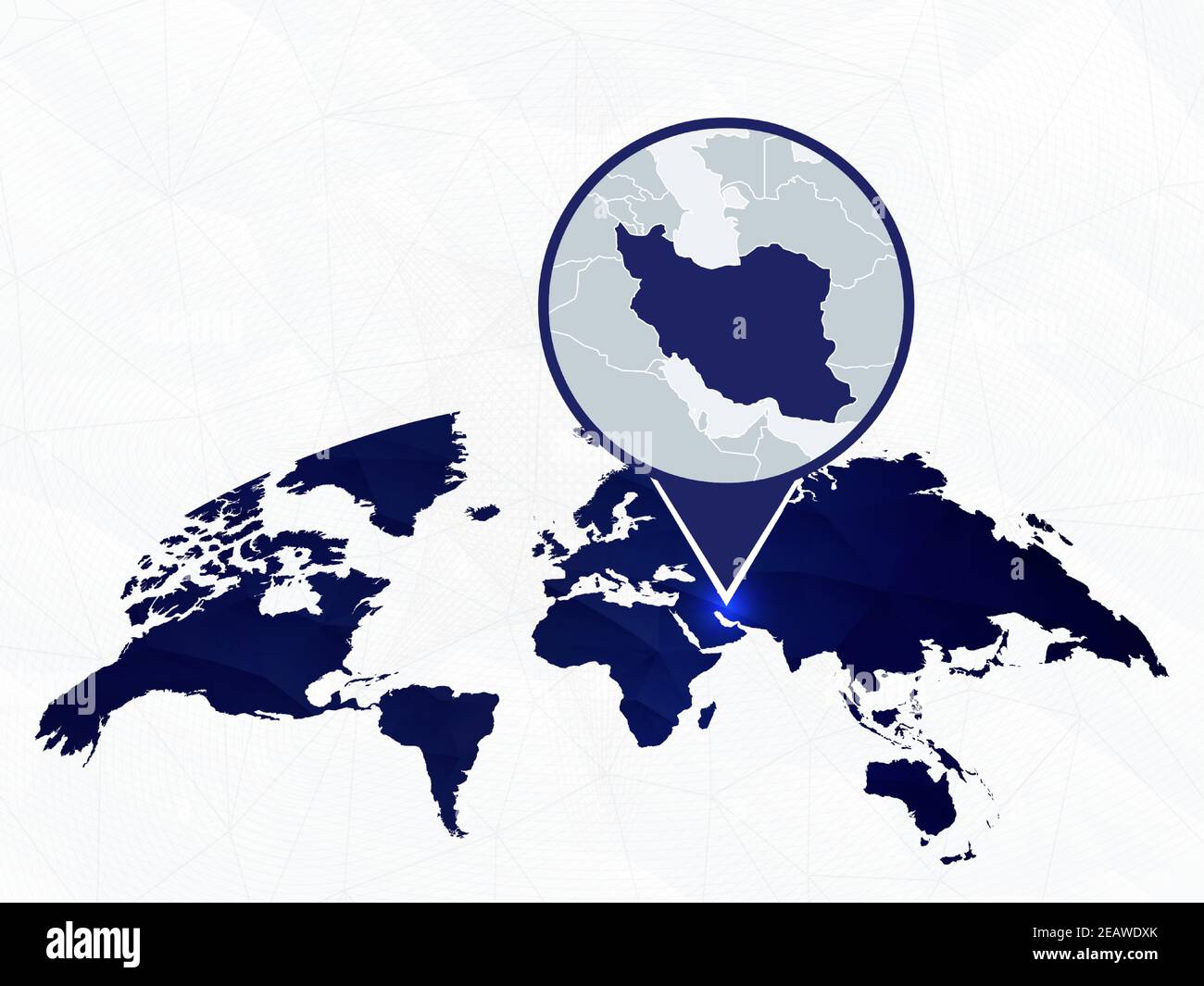 Iran detailed map highlighted on blue rounded World Map. Map of Iran in ...