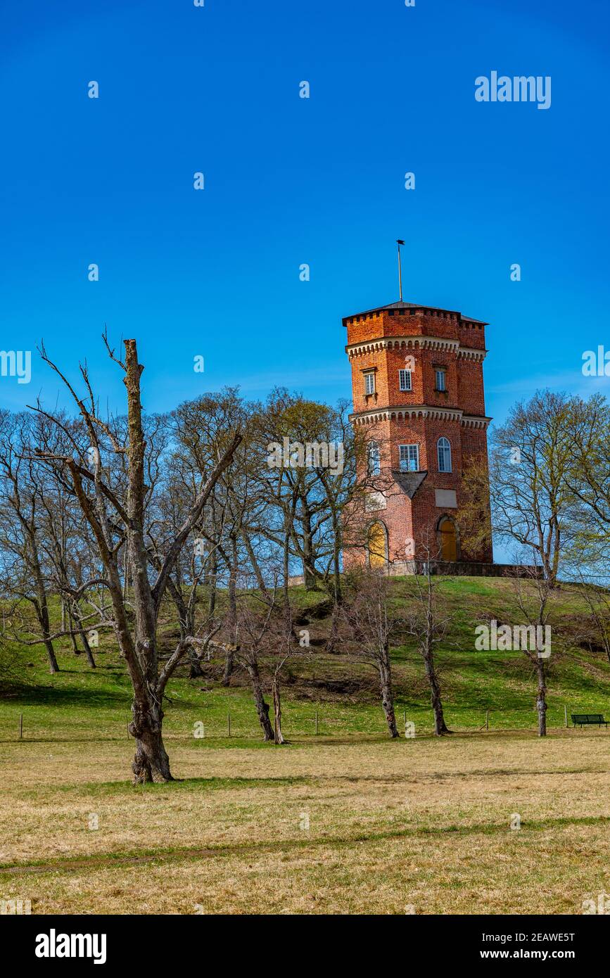 Gothic tower at grounds of Drottnignholm Palace in Sweden Stock Photo ...