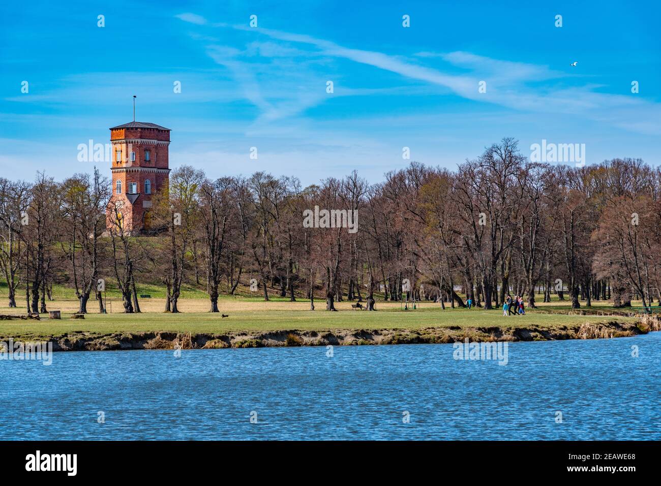 Gothic tower at grounds of Drottnignholm Palace in Sweden Stock Photo ...