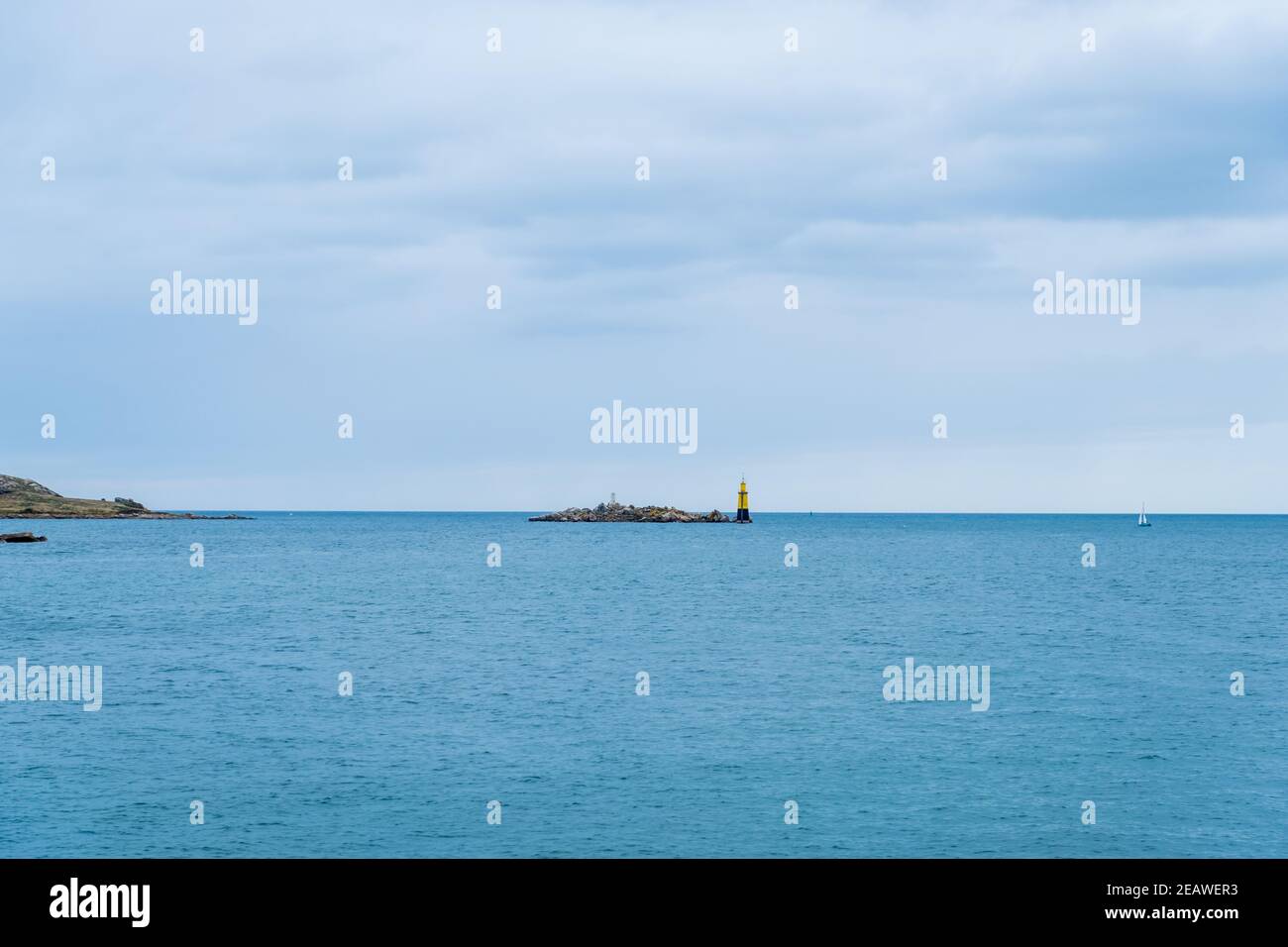 Roscoff, France - August 28, 2019: Enez Pigued is a small island off ...