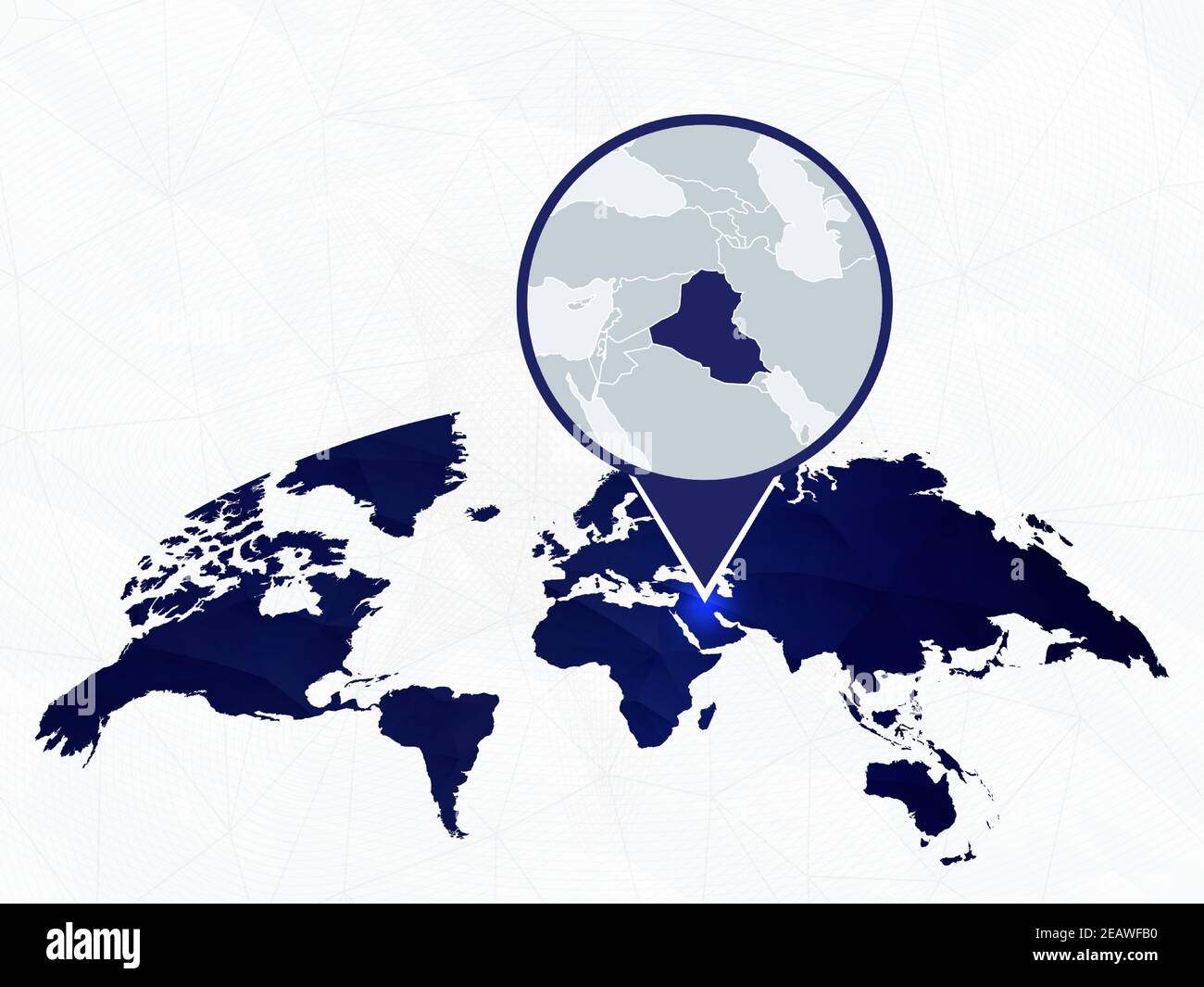 Iraq detailed map highlighted on blue rounded World Map. Map of Iraq in ...