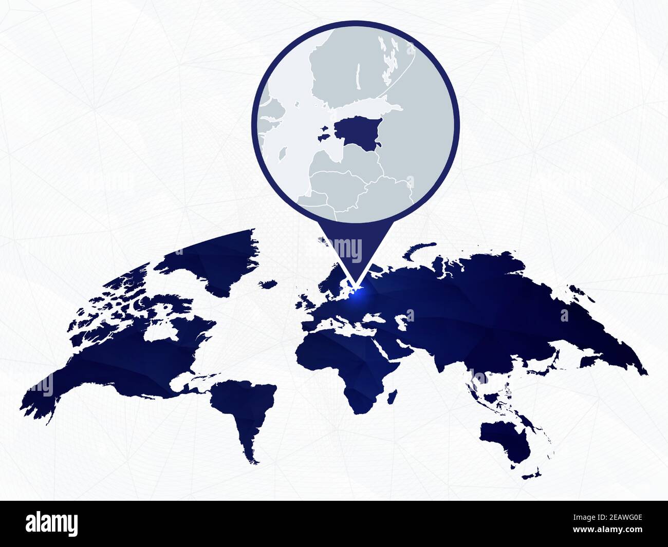 Estonia detailed map highlighted on blue rounded World Map. Map of ...