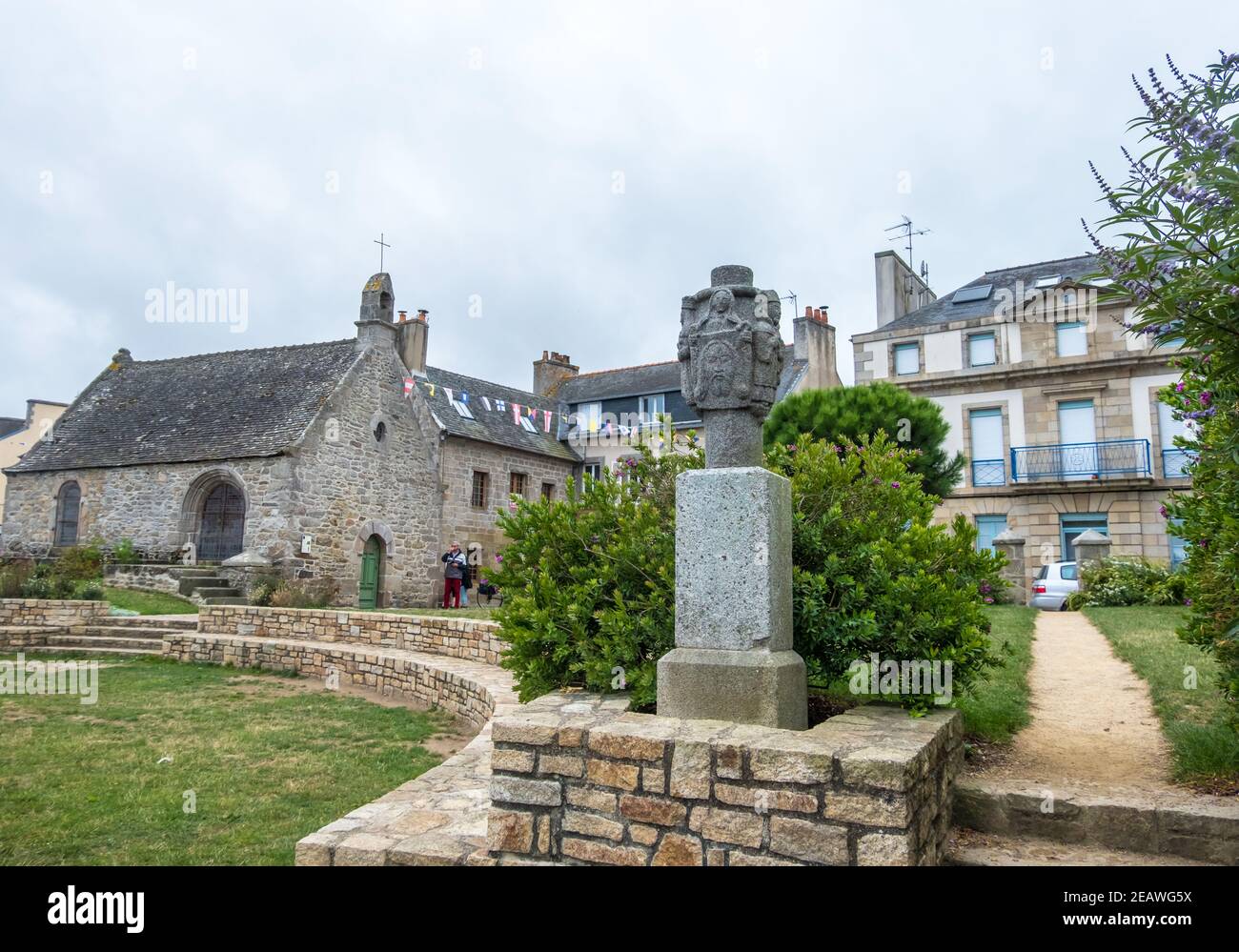 Roscoff, France - August 28, 2019: Cityscape of the medieval city ...