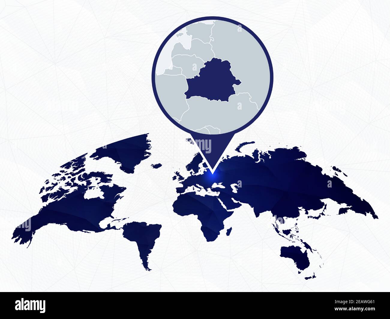 Belarus detailed map highlighted on blue rounded World Map. Map of ...