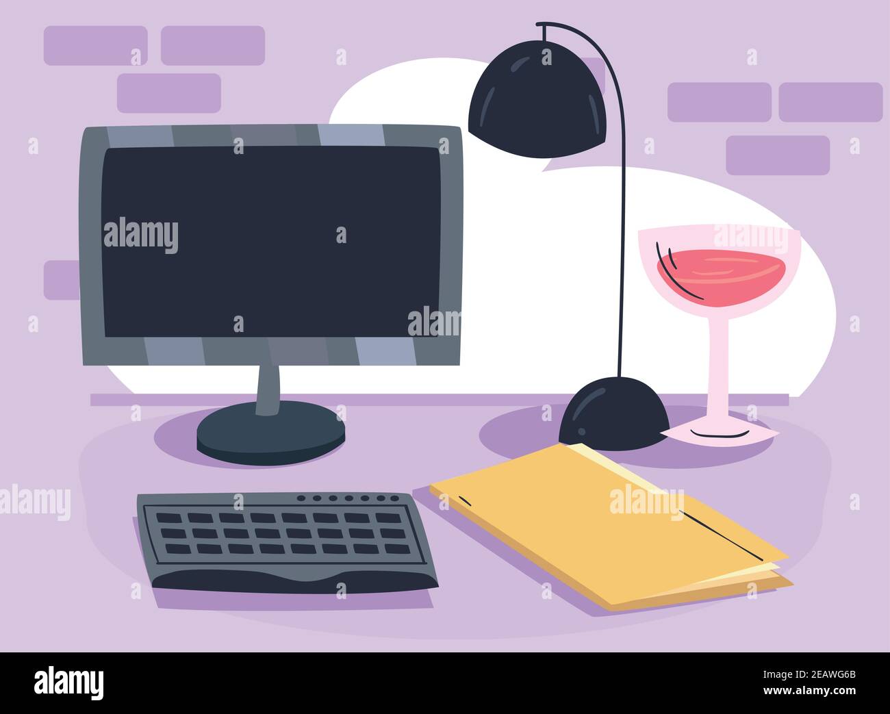 workplace desk with computer and lamp design, work office and ...