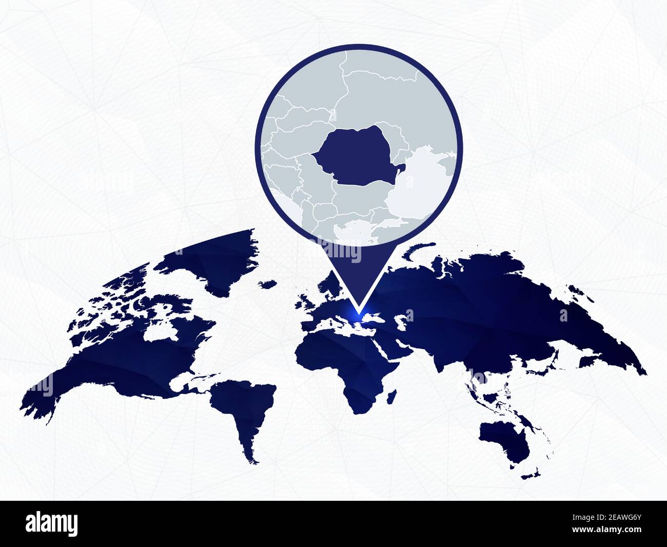 Romania detailed map highlighted on blue rounded World Map. Map of ...