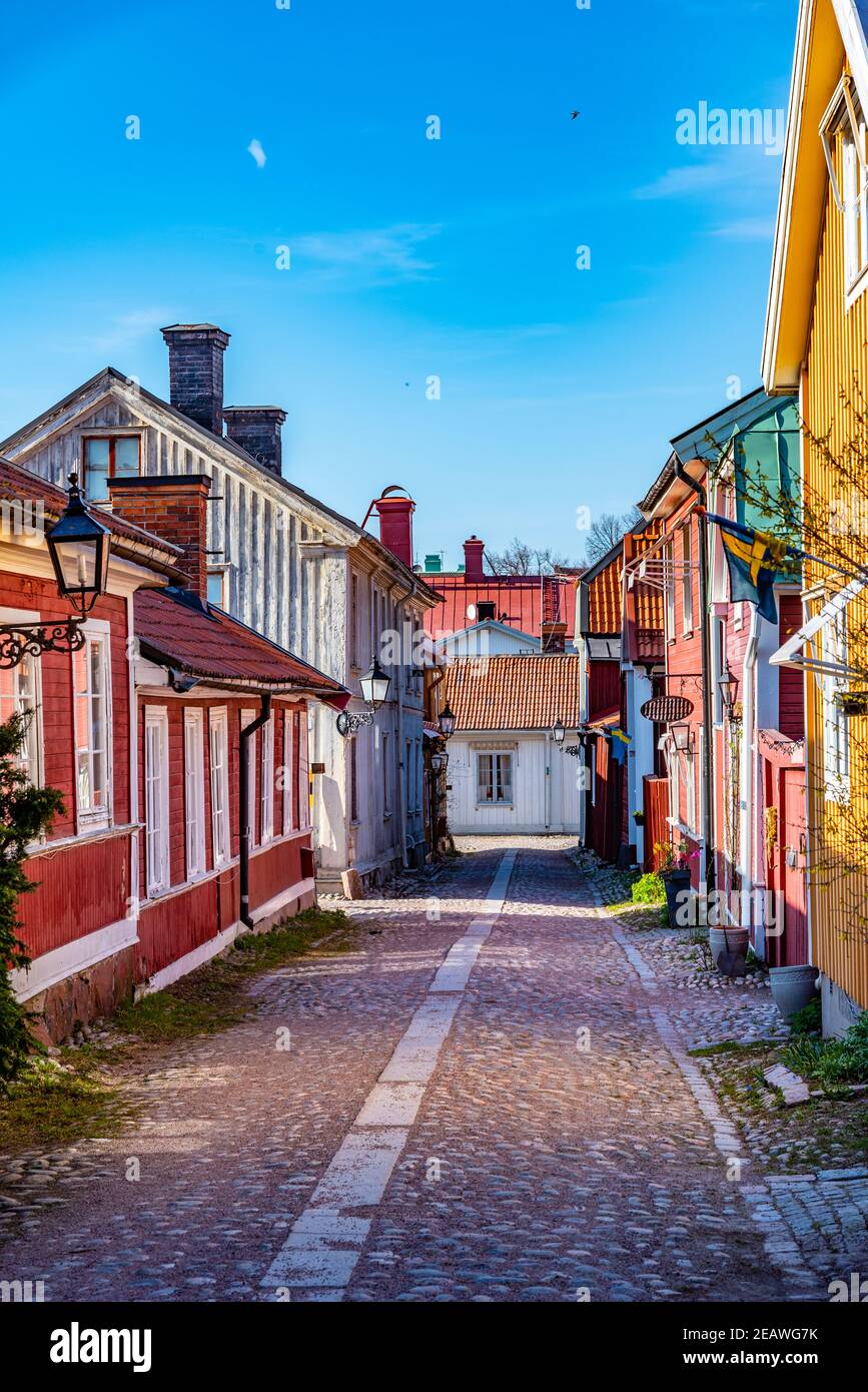 Traditional timber buildings in Gamla Stan quarter of Gavle, Sweden ...