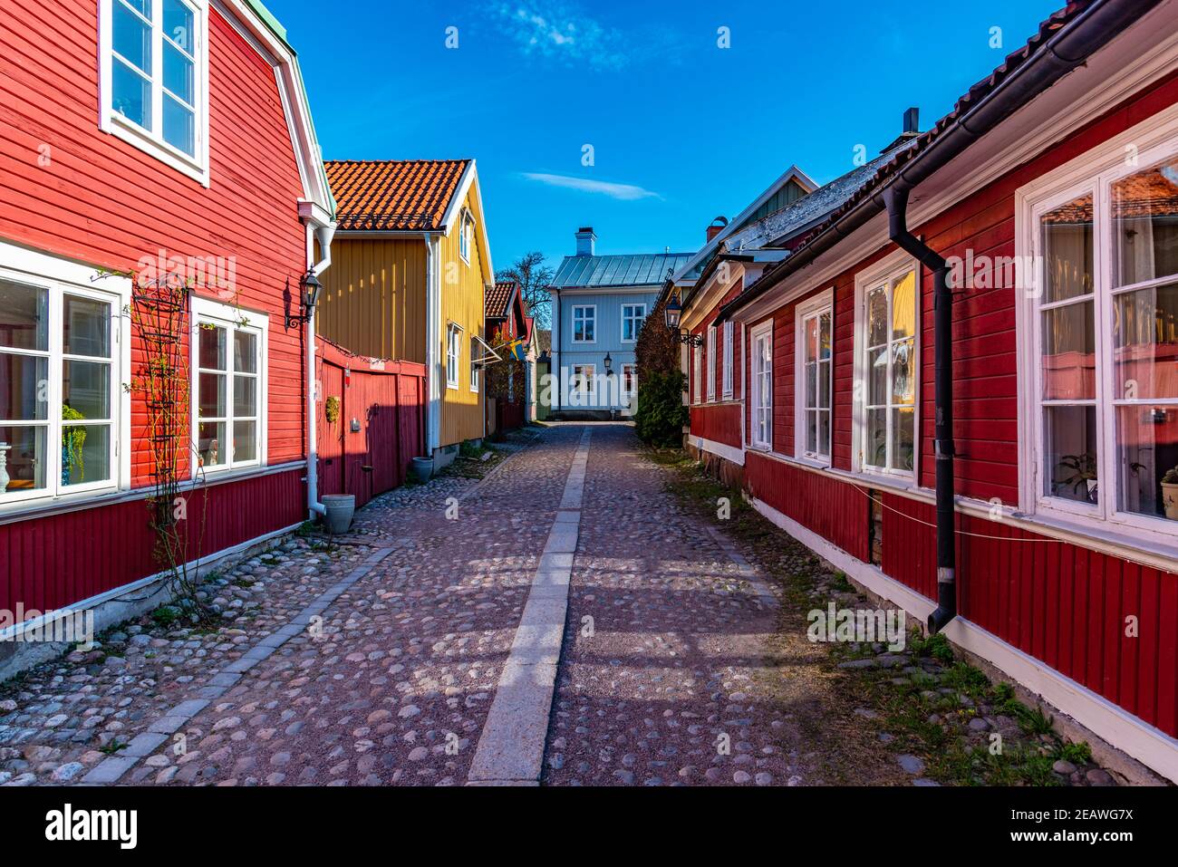 Traditional timber buildings in Gamla Stan quarter of Gavle, Sweden ...