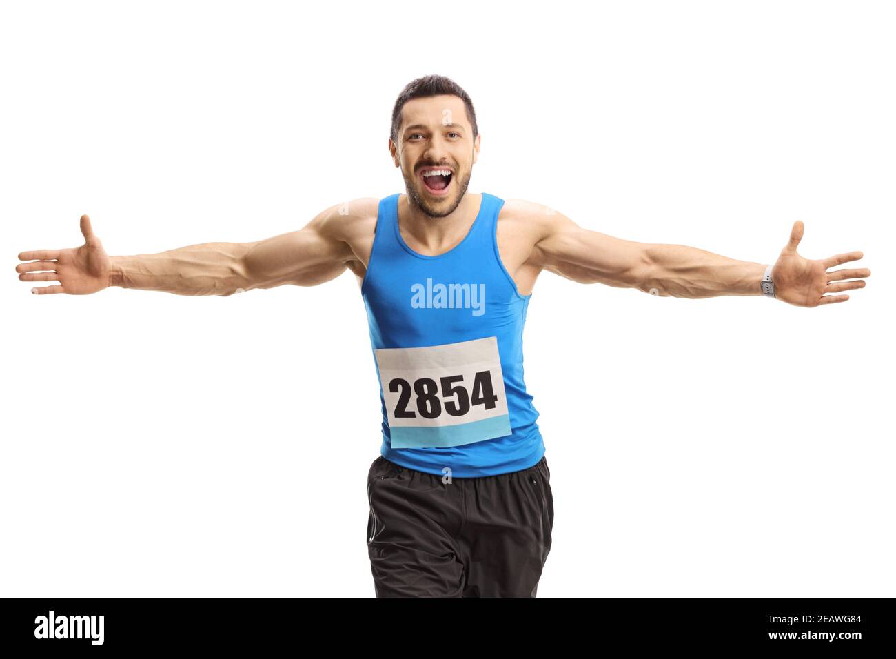 Male runner running a marathon isolated on white background Stock Photo ...