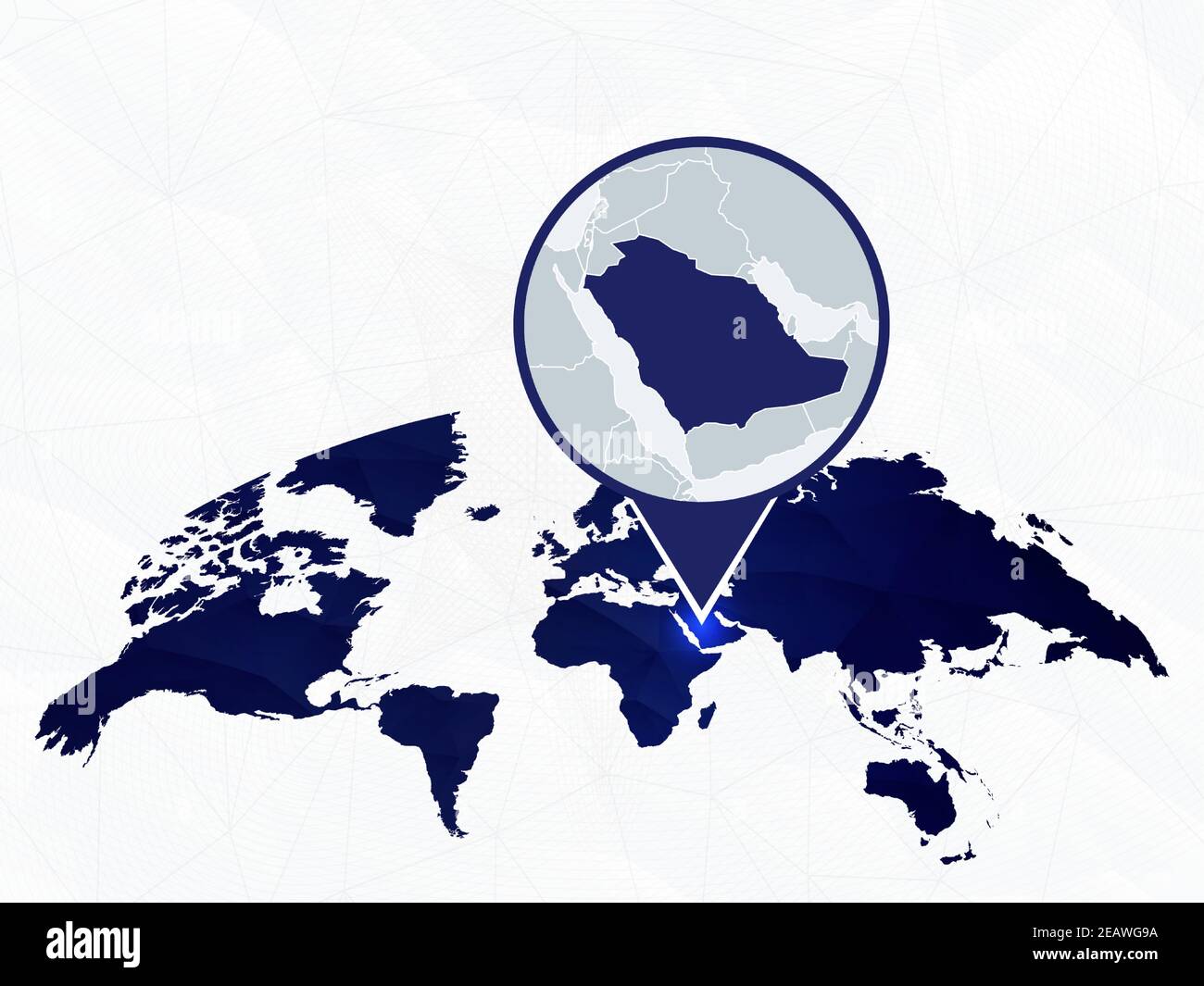 Saudi Arabia detailed map highlighted on blue rounded World Map. Map of ...