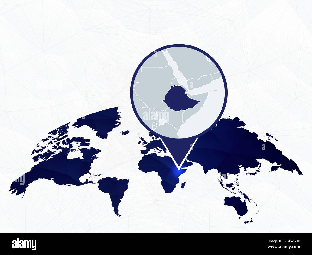 Ethiopia detailed map highlighted on blue rounded World Map. Map of ...