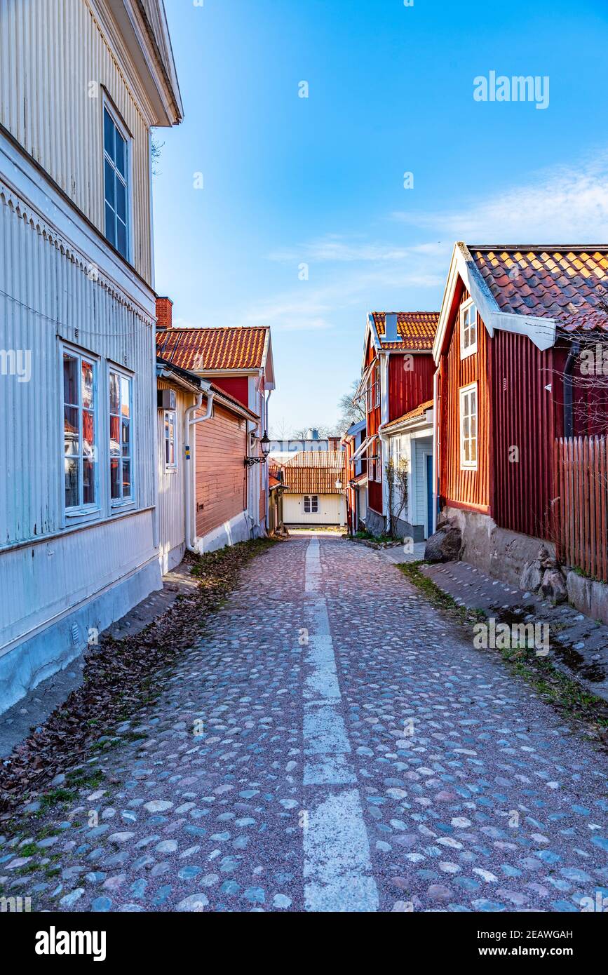 Traditional timber buildings in Gamla Stan quarter of Gavle, Sweden ...