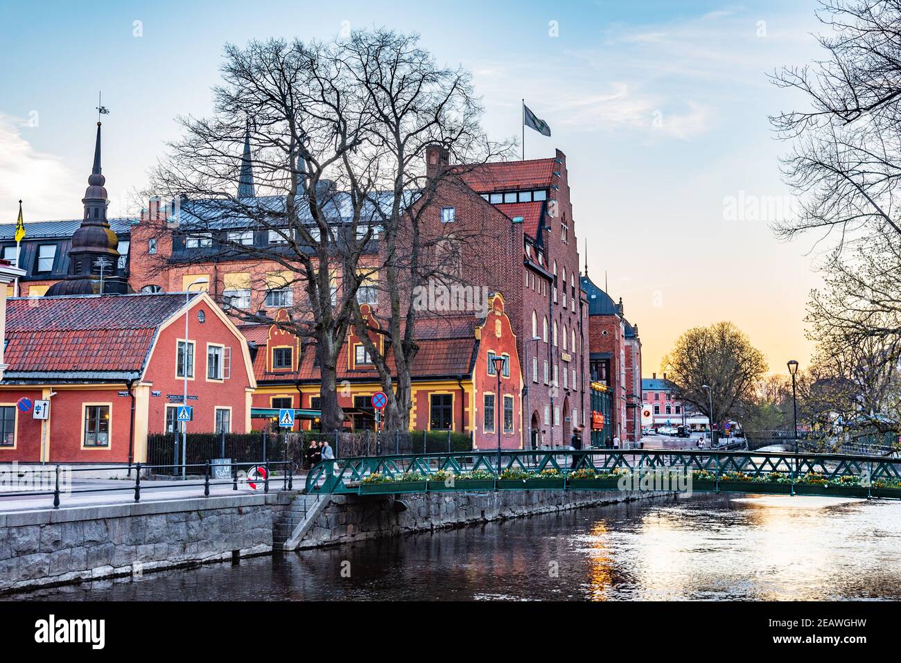 Sunset view of notable buildings alongside river Fyris in Uppsala, Sweden Stock Photo - Alamy