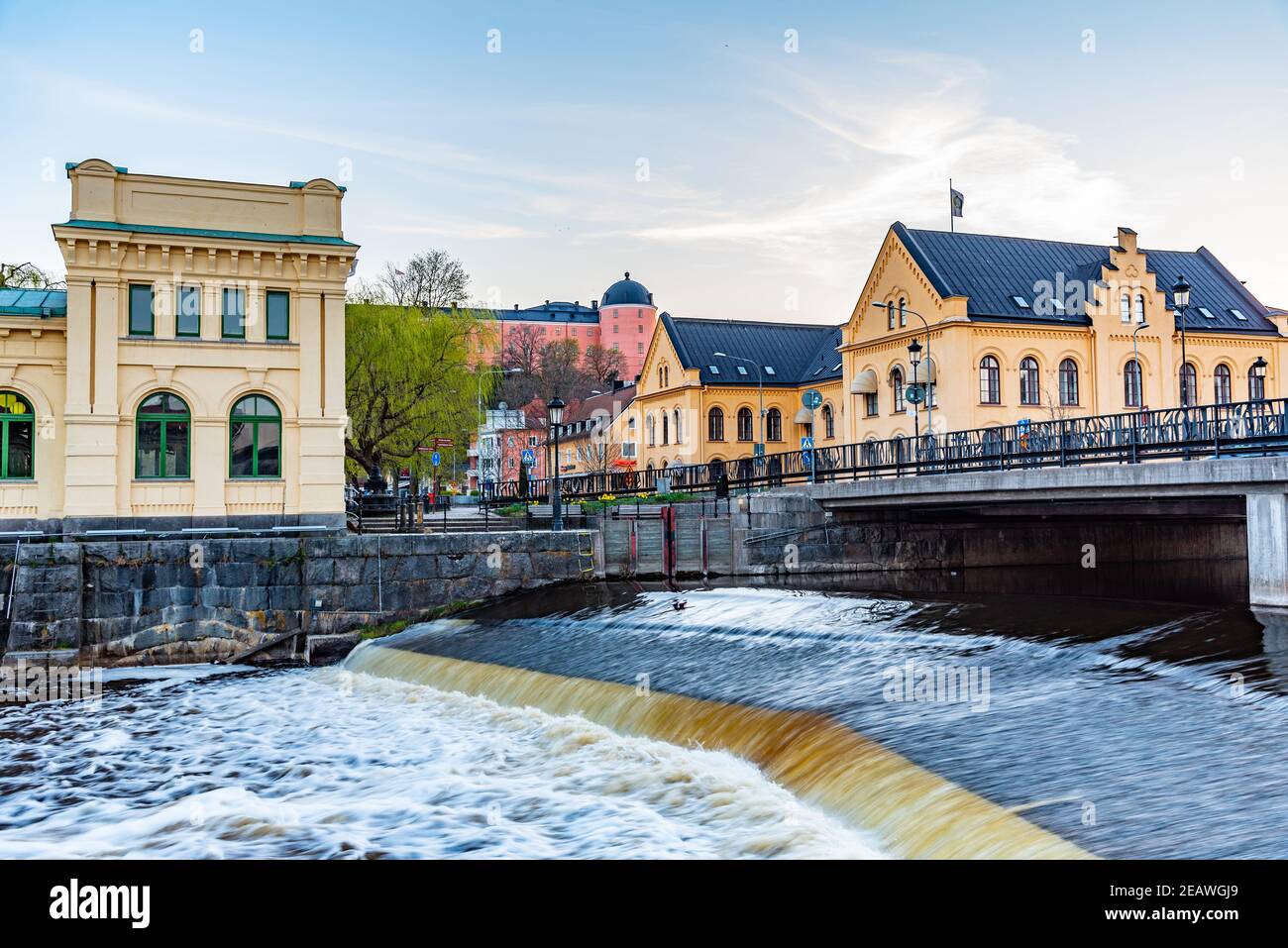 Sunset view of notable buildings alongside river Fyris in Uppsala, Sweden Stock Photo - Alamy
