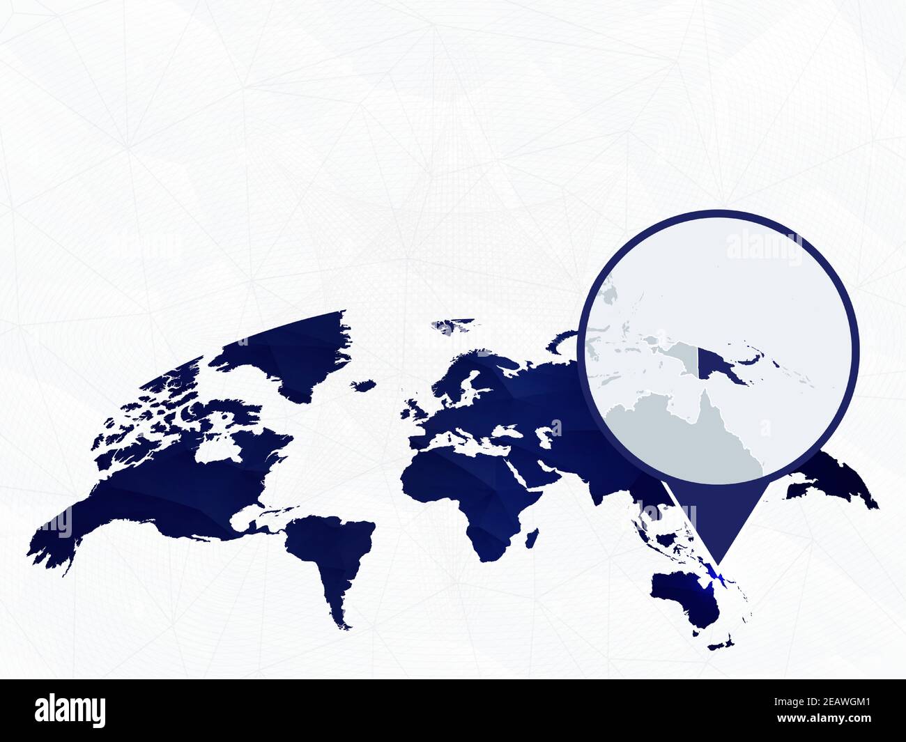Papua New Guinea detailed map highlighted on blue rounded World Map ...