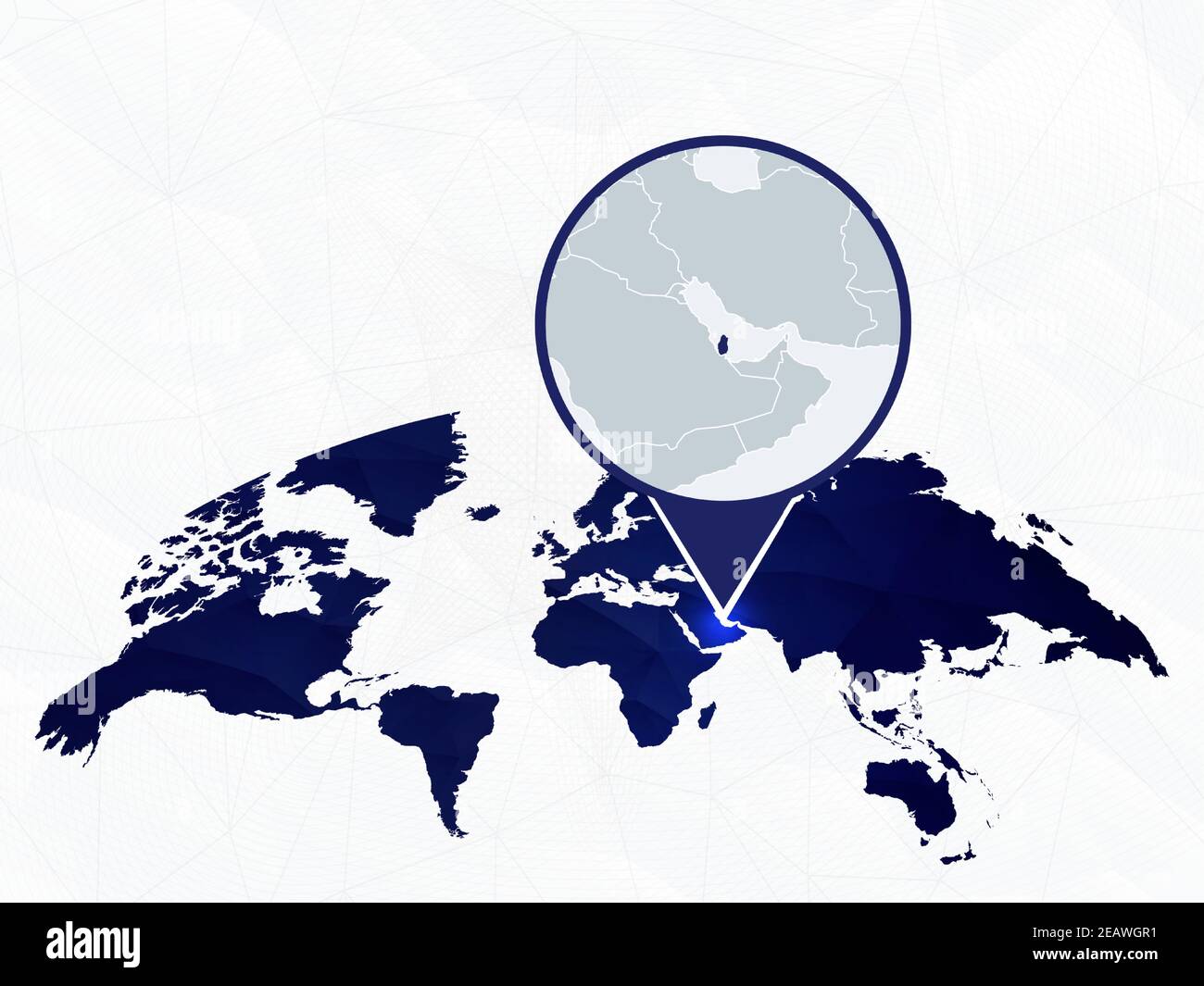 Qatar detailed map highlighted on blue rounded World Map. Map of Qatar ...