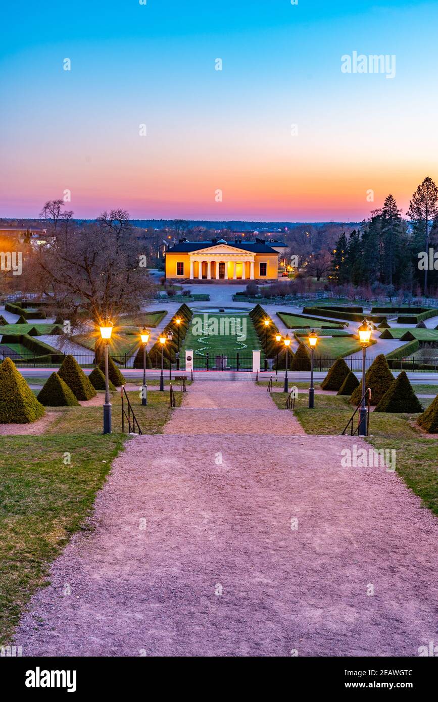 Sunset view of Palace at the botanical garden in Uppsala, Sweden Stock ...