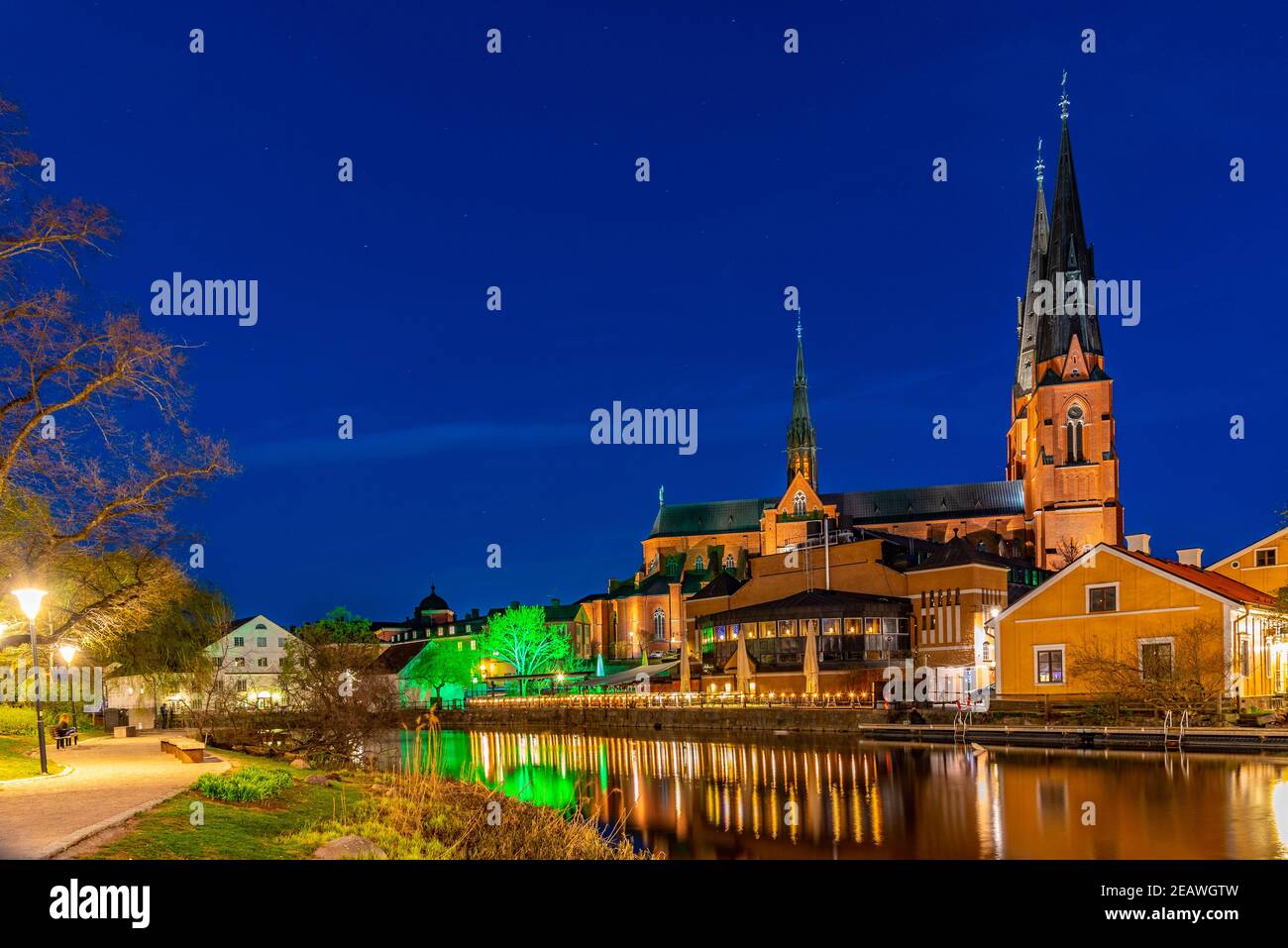 Sunset view of Uppsala cathedral reflecting on river Fyris in Sweden Stock Photo - Alamy