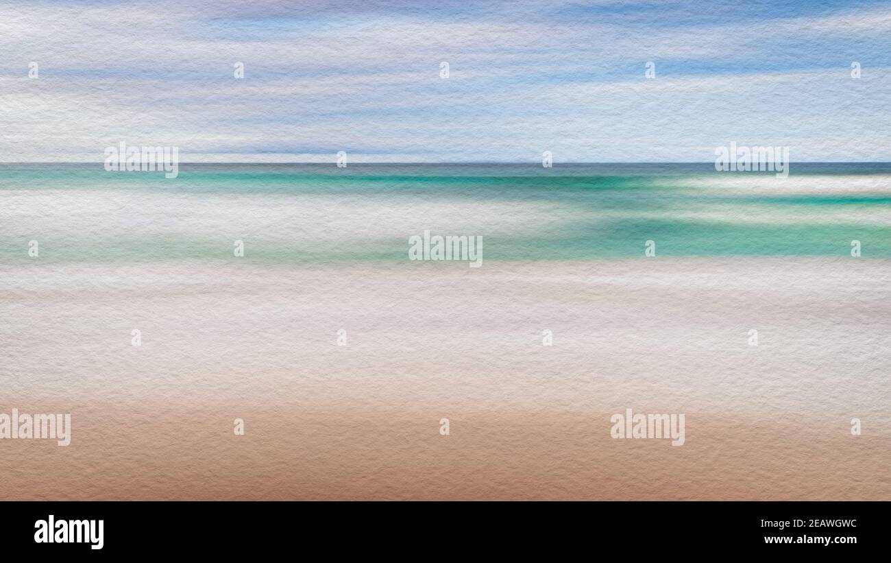 Sea and sandy beach abstract watercolour paint on texture paper ...
