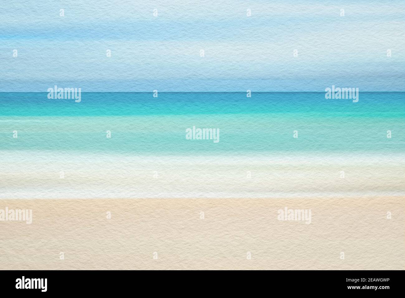 Sea and sandy beach abstract watercolour paint on texture paper ...