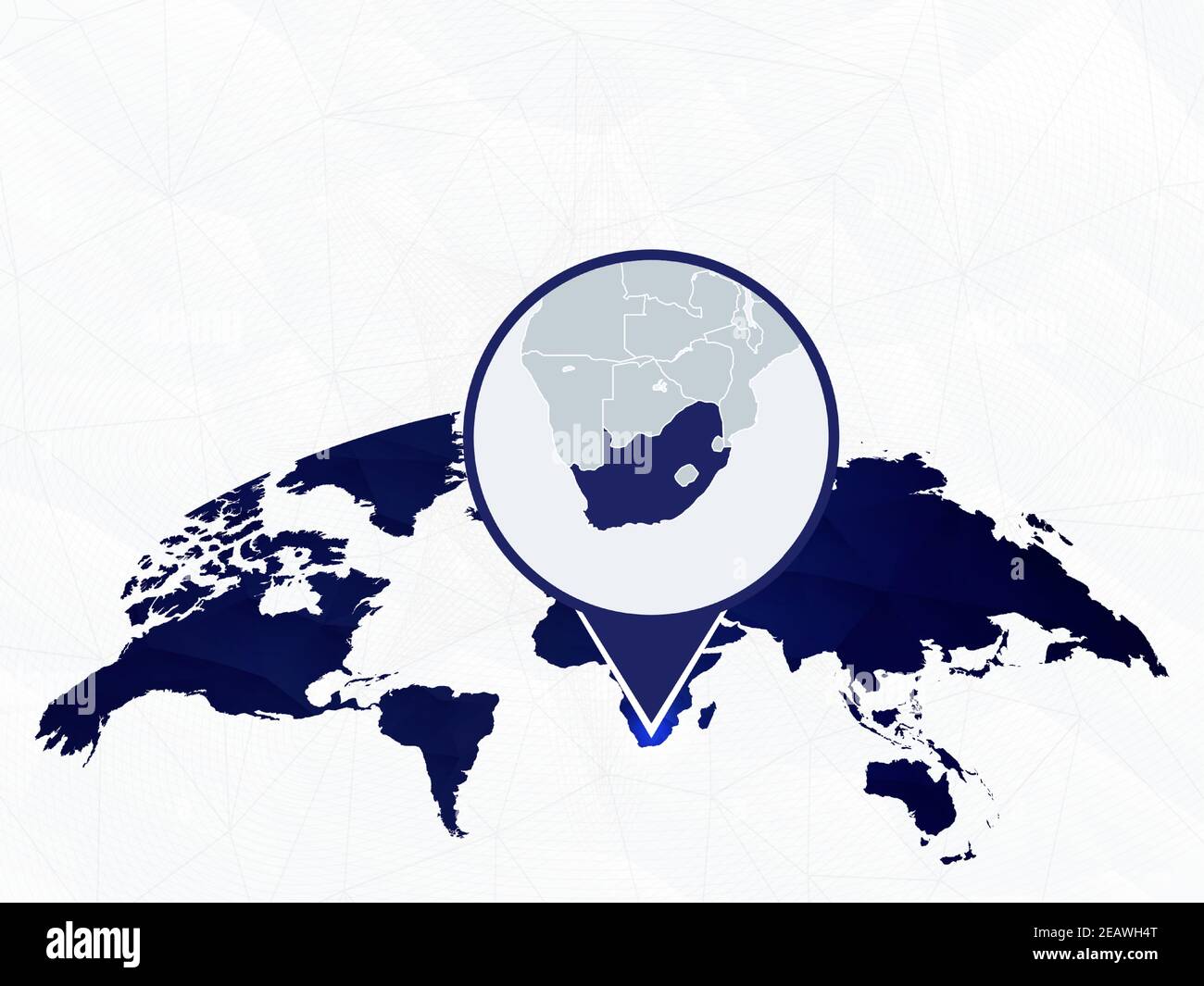 South Africa detailed map highlighted on blue rounded World Map. Map of ...