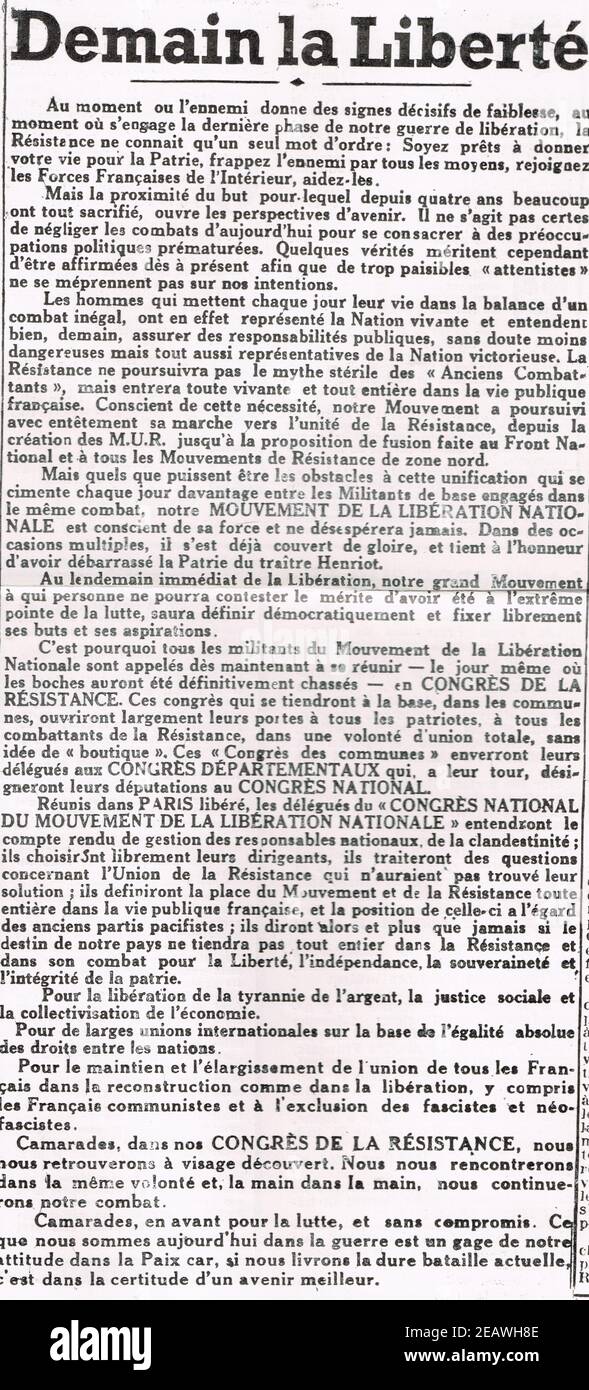 La Marseillaise, newspaper of the french National Liberation Movement ...