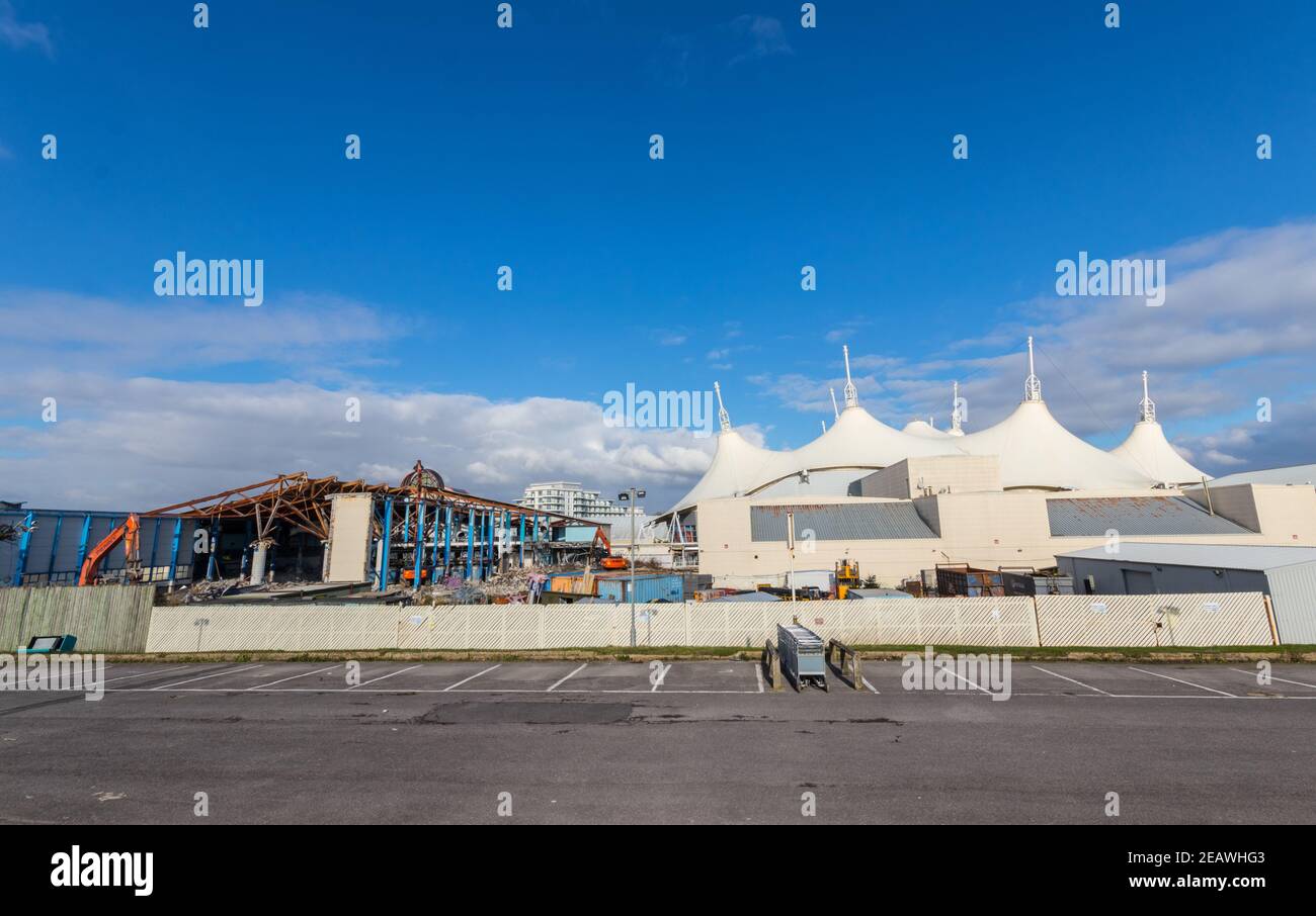 Demolition of the old swimming pool, which opened in 1987, taking place ...