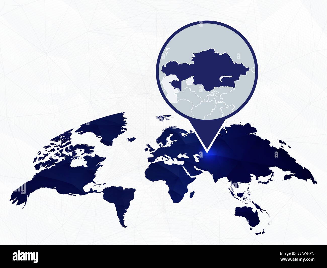 Kazakhstan detailed map highlighted on blue rounded World Map. Map of ...