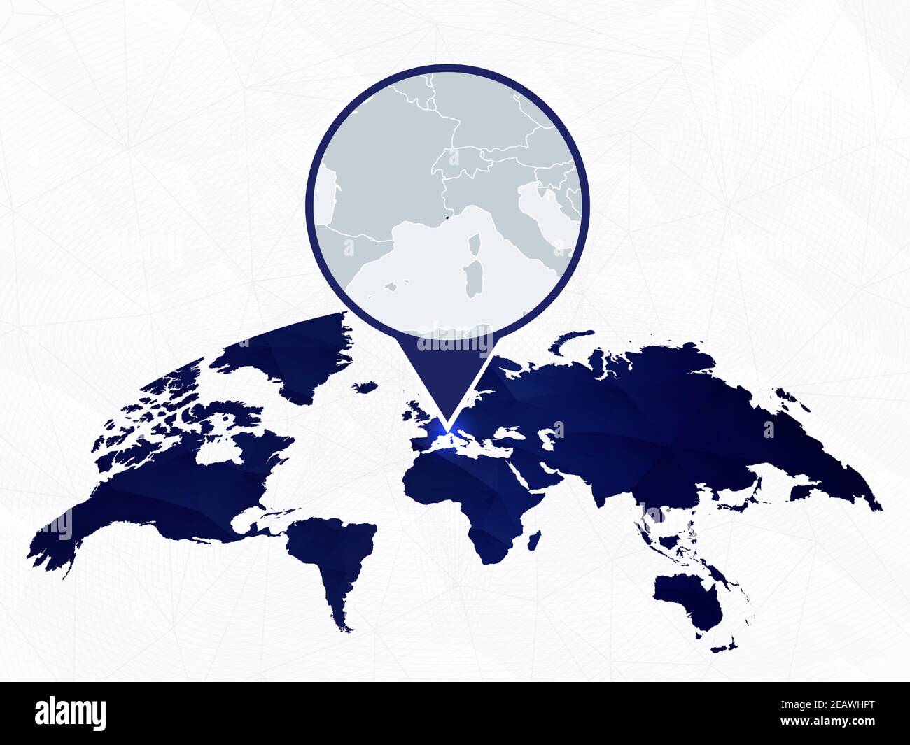 Monaco detailed map highlighted on blue rounded World Map. Map of ...