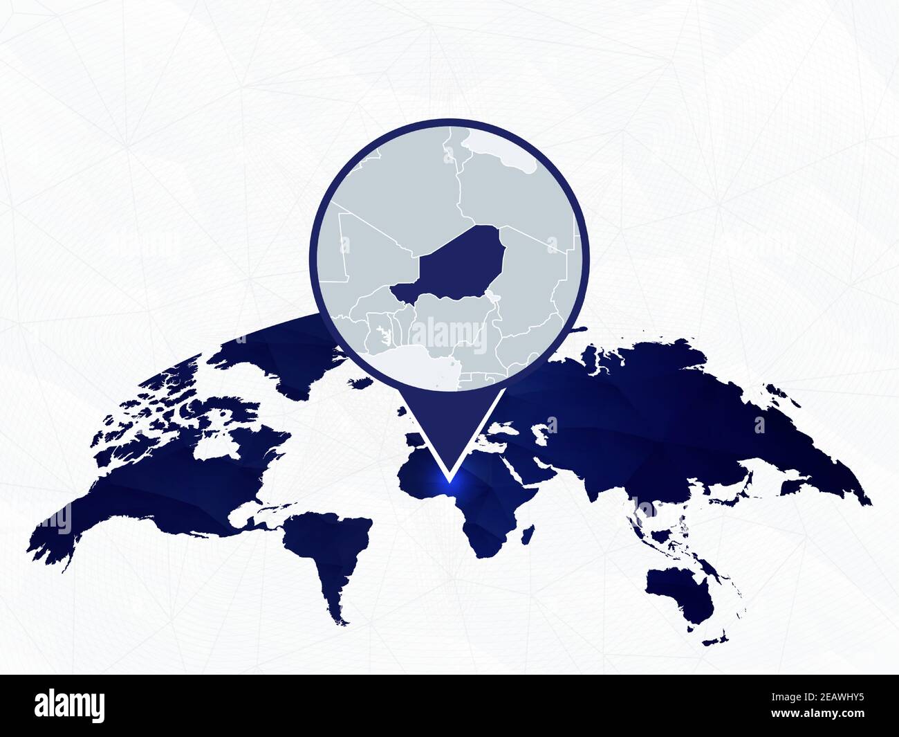 Niger detailed map highlighted on blue rounded World Map. Map of Niger ...