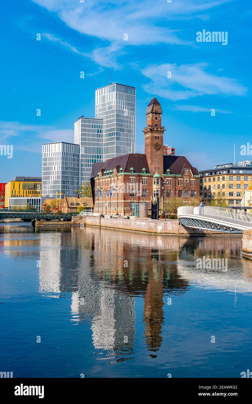 Skyline of Malmo dominated by the world maritime university, Sweden ...