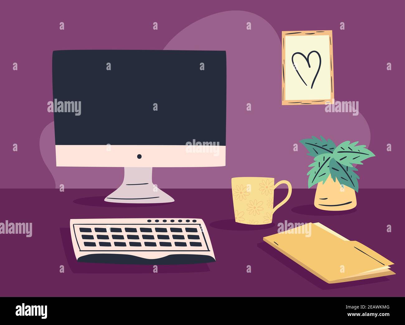 workplace desk with computer and file design, work office and ...