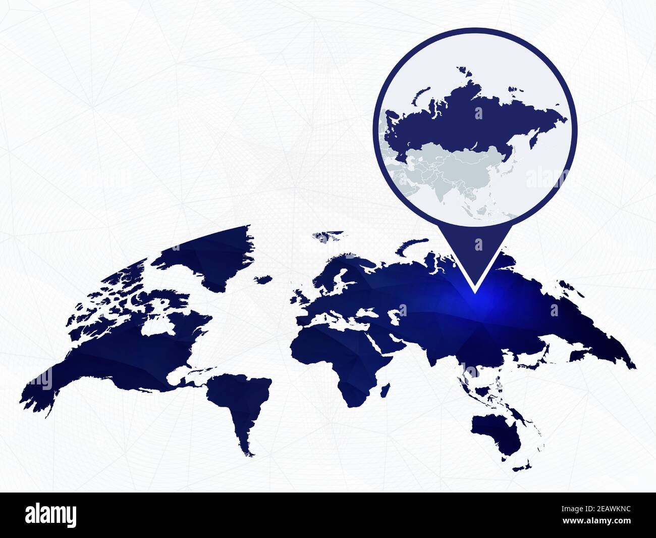 Russia detailed map highlighted on blue rounded World Map. Map of ...