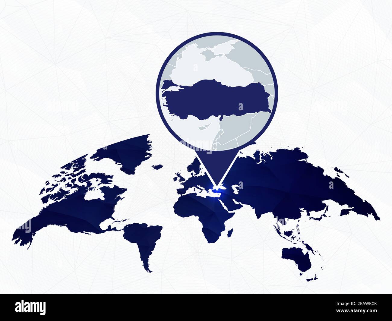 Turkey detailed map highlighted on blue rounded World Map. Map of ...