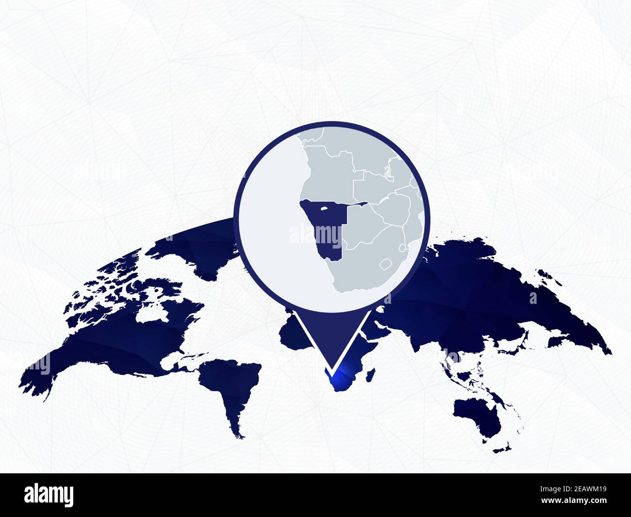 Namibia detailed map highlighted on blue rounded World Map. Map of ...