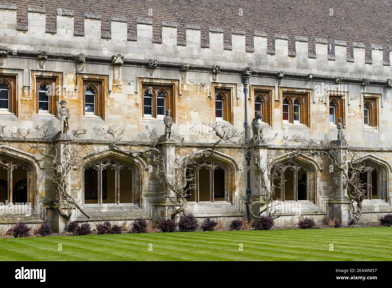 Magdalen College, open bullion windows lead to famous cloister, with ...