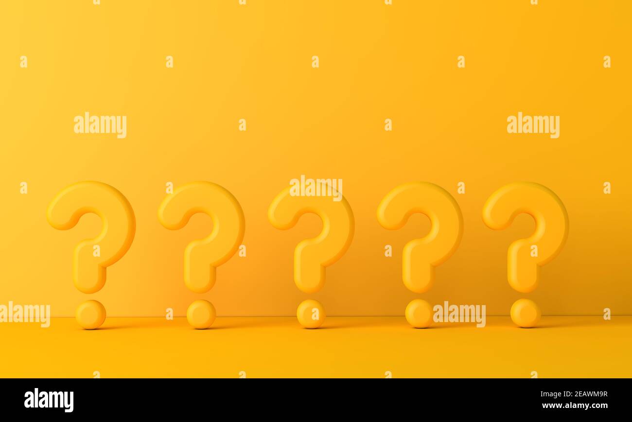 A row of yellow question mark signs. 3d rendering Stock Photo - Alamy