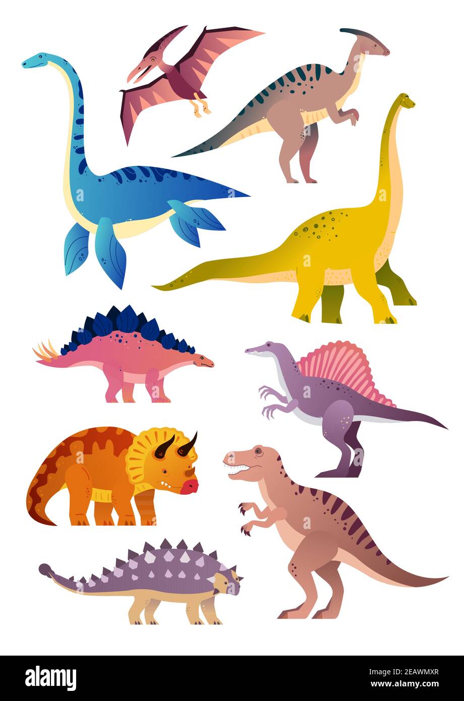 Different dinosaurs - set of flat design style animals on white ...