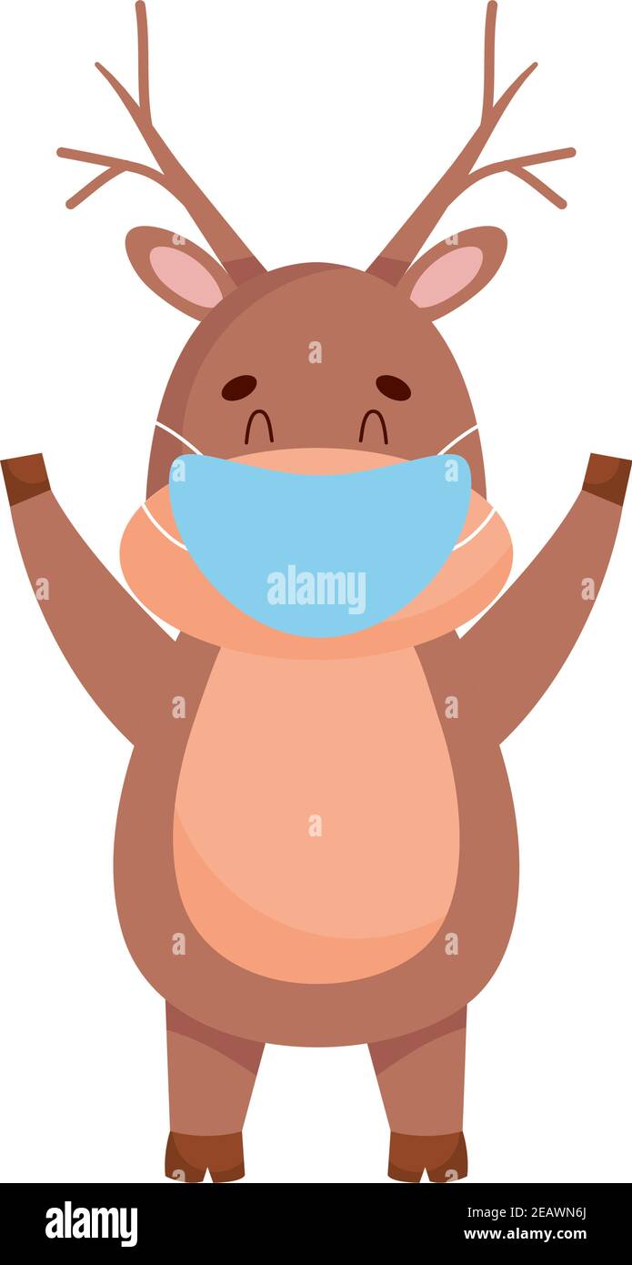 cartoon deer with mouth mask over white background, colorful design ...