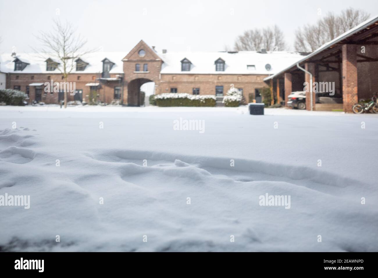 Low angle, selective focus and close-up view at thick layer of snow ...