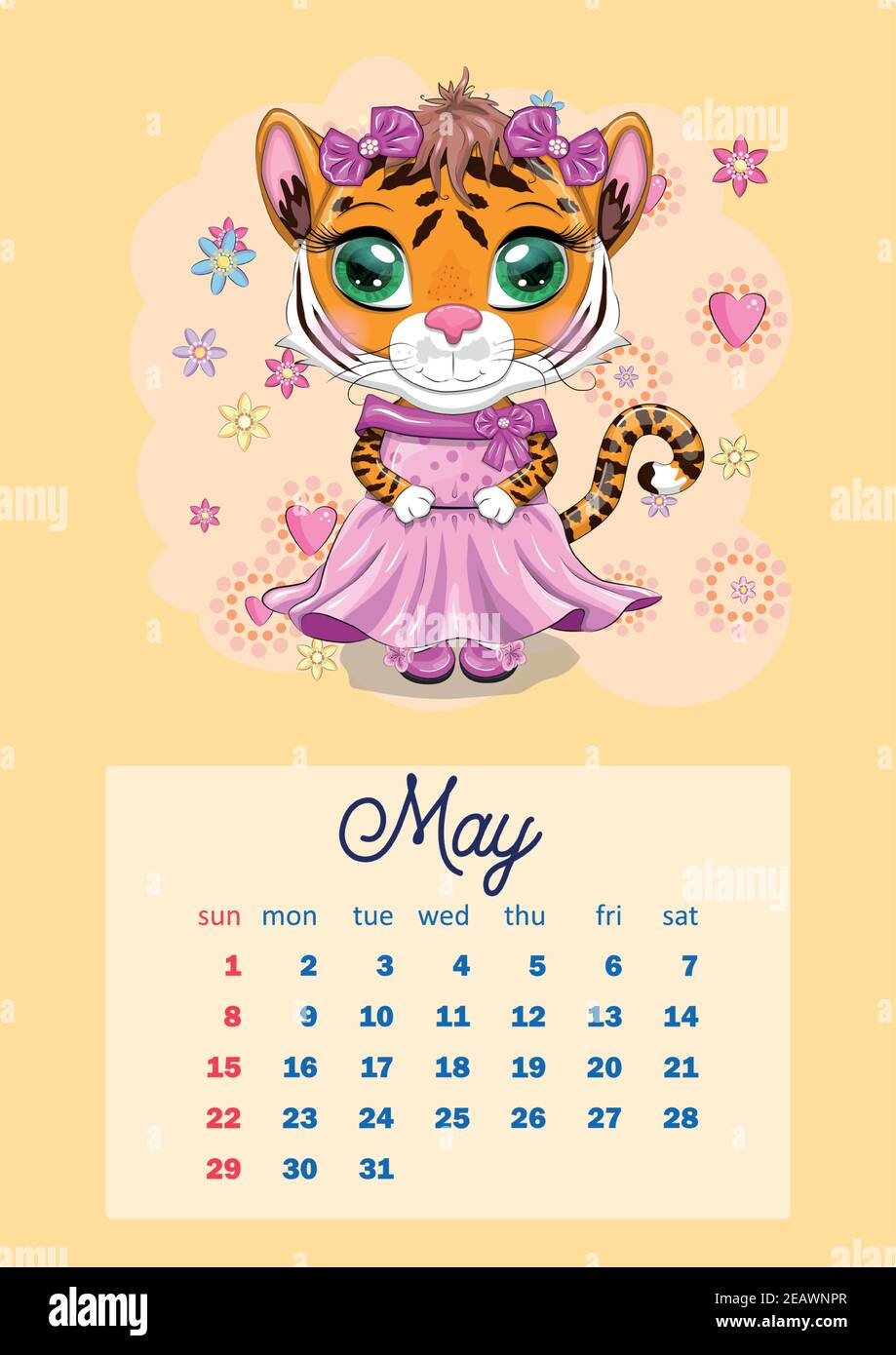 Cute tiger. Wall calendar design template for 2022, Year of the Tiger ...