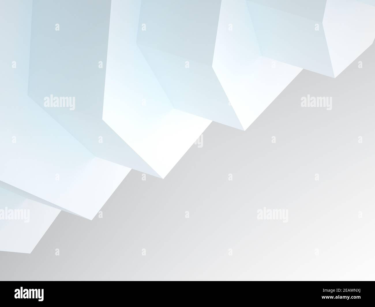 Abstract cgi background, white geometric installation with soft blue ...