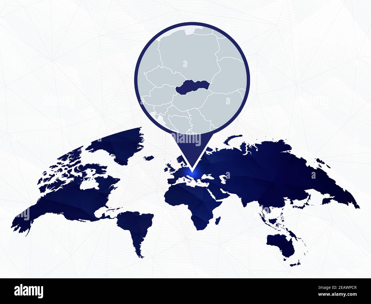 Slovakia detailed map highlighted on blue rounded World Map. Map of ...