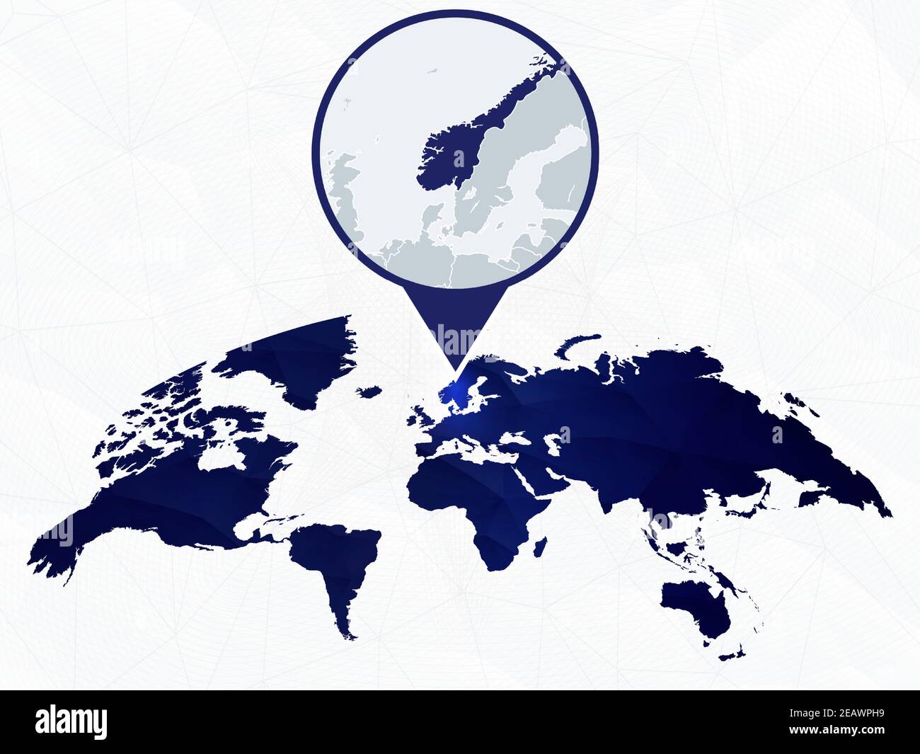 Norway detailed map highlighted on blue rounded World Map. Map of ...